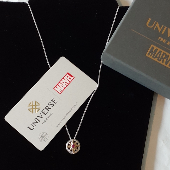 Marvel | Jewelry | Capt Marvel 925 Silver Necklace Swarovski Ruby Cz ...